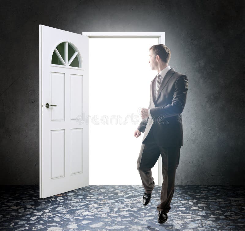 Young Businessman Standing with Back Opening Door Stock Photo - Image ...