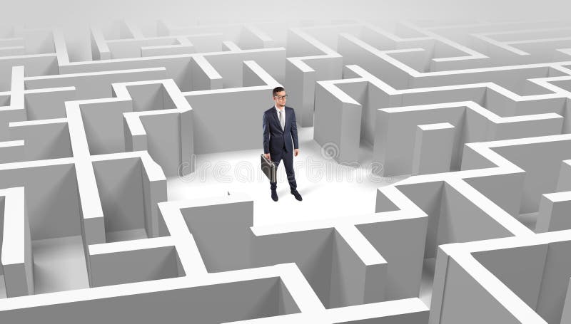 Businessman Standing in a Middle of a Maze Stock Photo - Image of plan ...