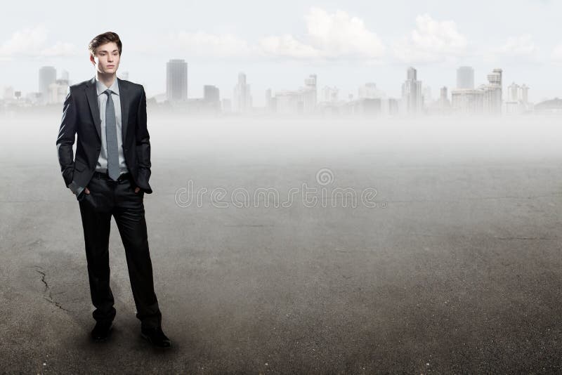 Young Businessman Standing Over City Background Stock Image - Image of ...
