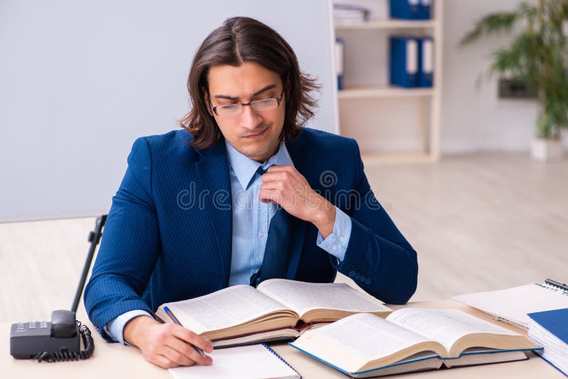 Young Businessman Student Studying at Workplace Stock Image - Image of ...