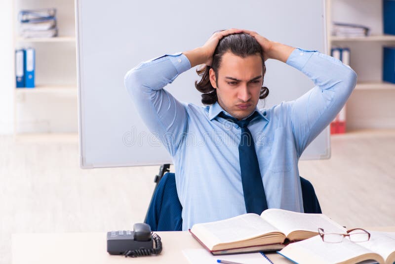 Young Businessman Student Studying at Workplace Stock Image - Image of ...