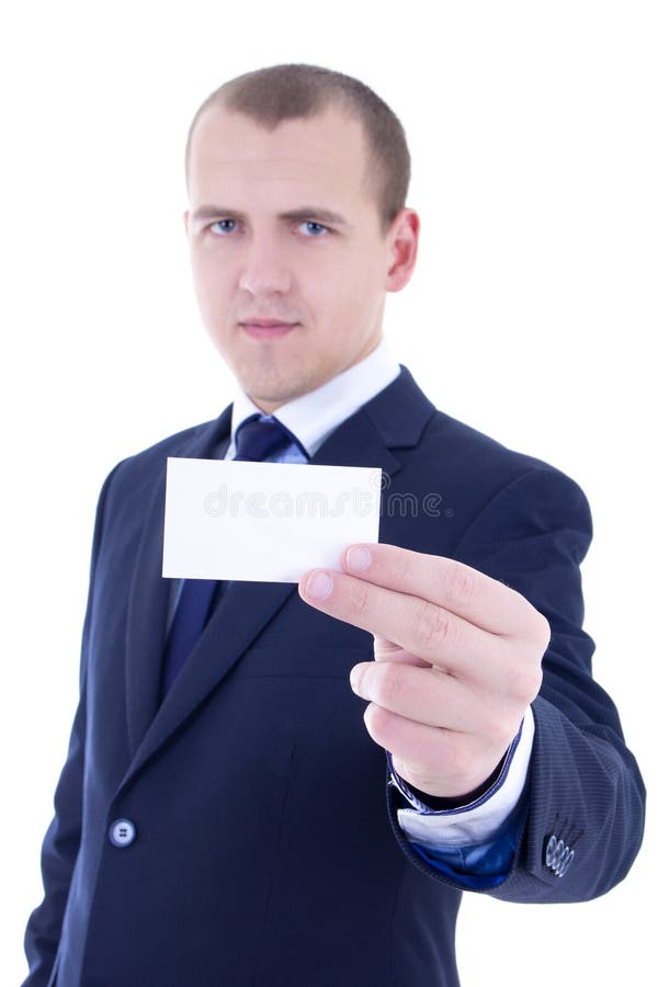 Young Businessman Suit Holding Business Card Isolated Whit Stock Photos ... Young Businessman Suit Holding Business Card Isolated Whit Stock Photos ...
