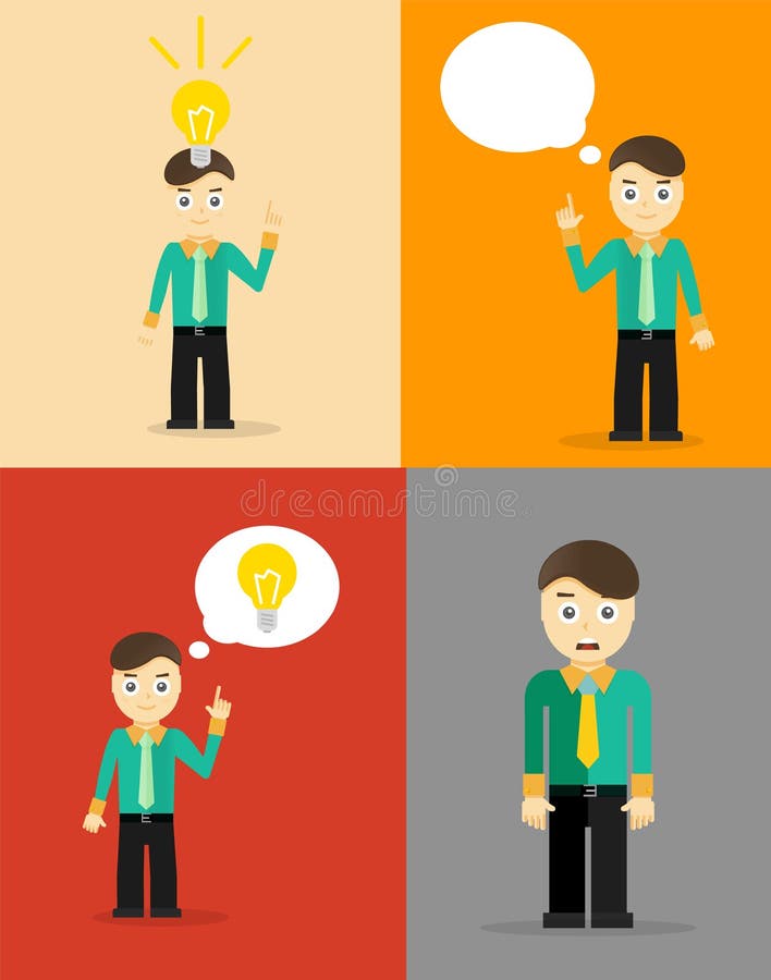 Young Businessman Thinking about His Ideas. Set of Stock Vector ...