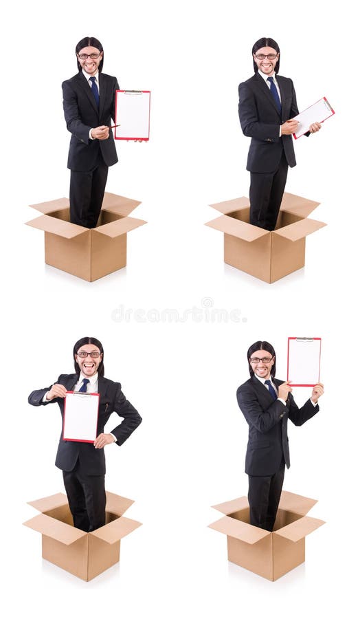 Young Businessman in Thinking Out of Box Concept Stock Image - Image of ...