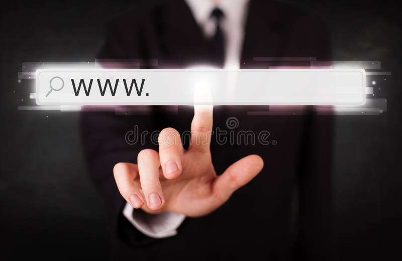 Young Businessman Touching Web Browser Address Bar with Www Sign Stock ...
