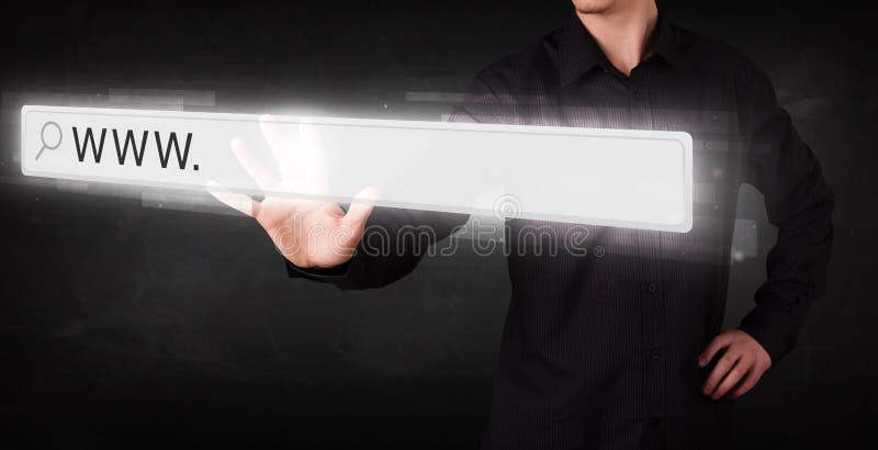 Young Businessman Touching Web Browser Address Bar with Www Sign Stock ...
