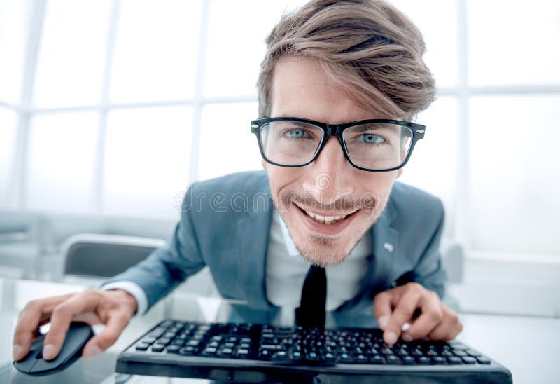 Crazy Looking Man Typing on the Keyboard Stock Image - Image of ...