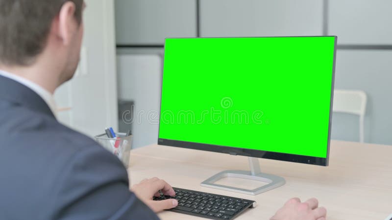 Businessman Using Desktop with Green Screen Stock Footage - Video of ...