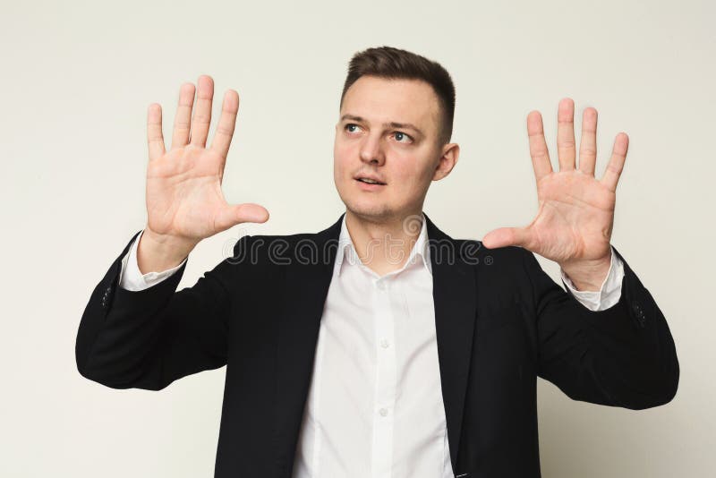 Young Businessman Using Virtual Screen for Work Stock Image - Image of ...