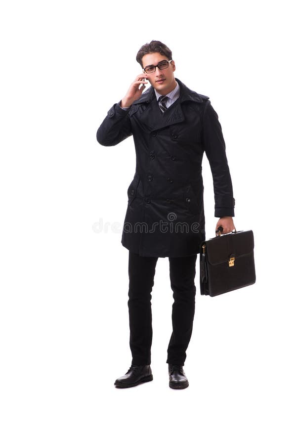 The Young Businessman Wearing Winter Coat Isolated on White Stock Photo ...