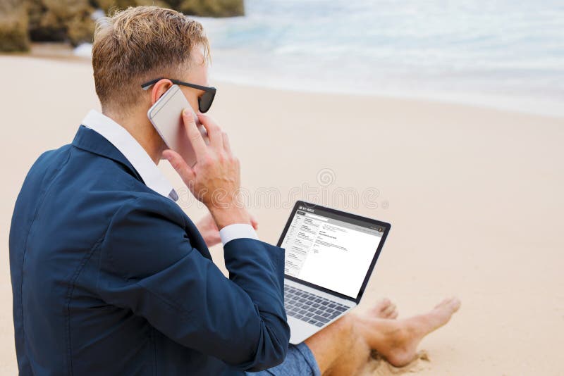 Businessman Working on Beach Stock Photo - Image of ocean, lifestyle ...
