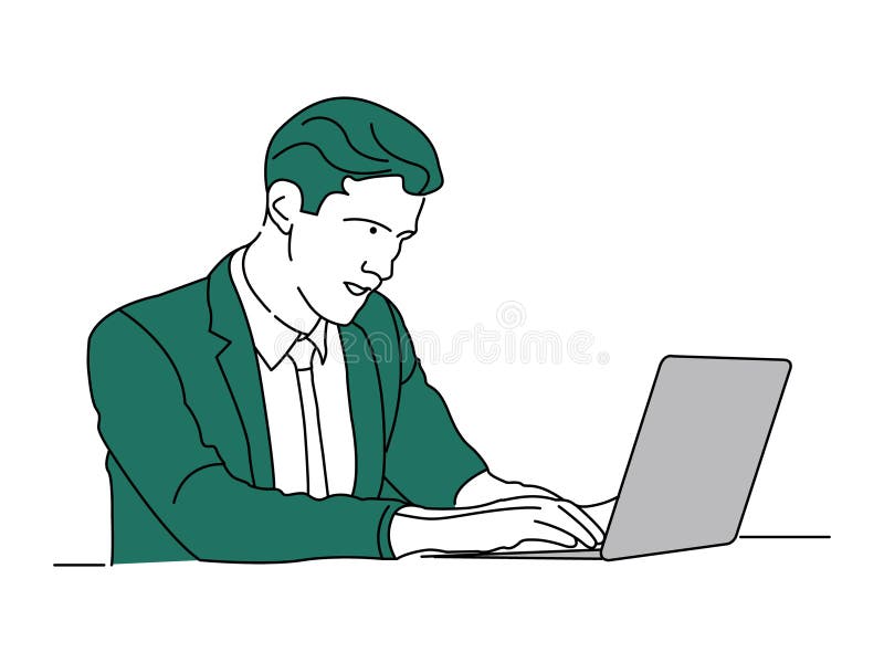 Young Businessman Working at Laptop.Vector Illustration Stock Vector ...