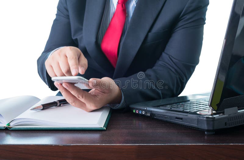 Young Businessman Working with Modern Devices, Smartphone and La Stock ...