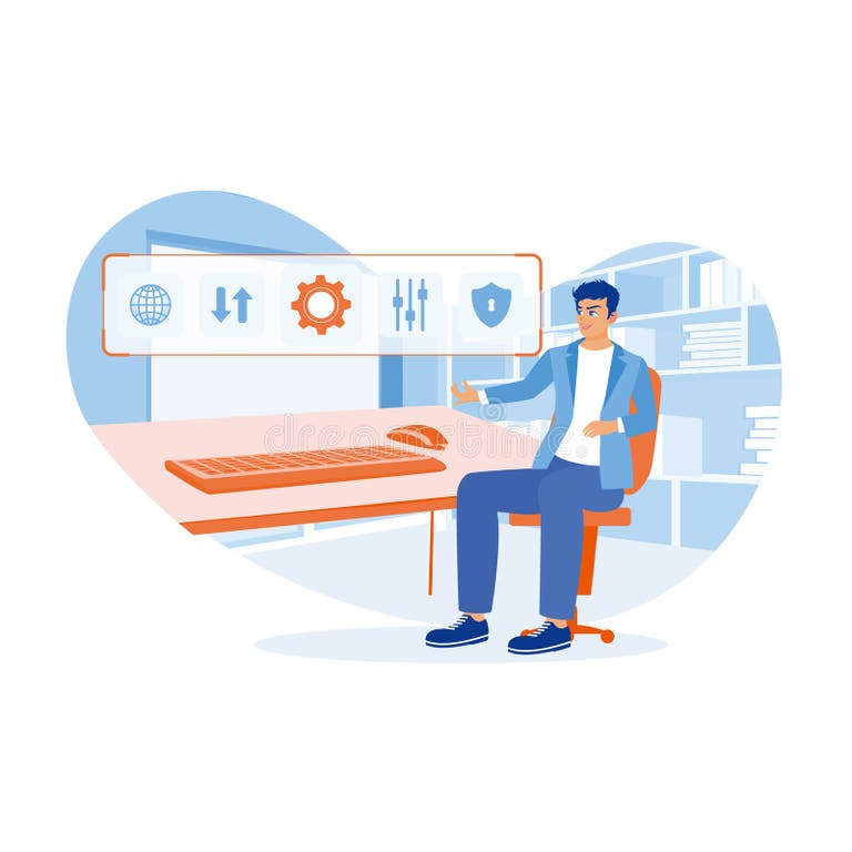 Young Businessman Working with Mouse and Keyboard. Analyze and Develop ...