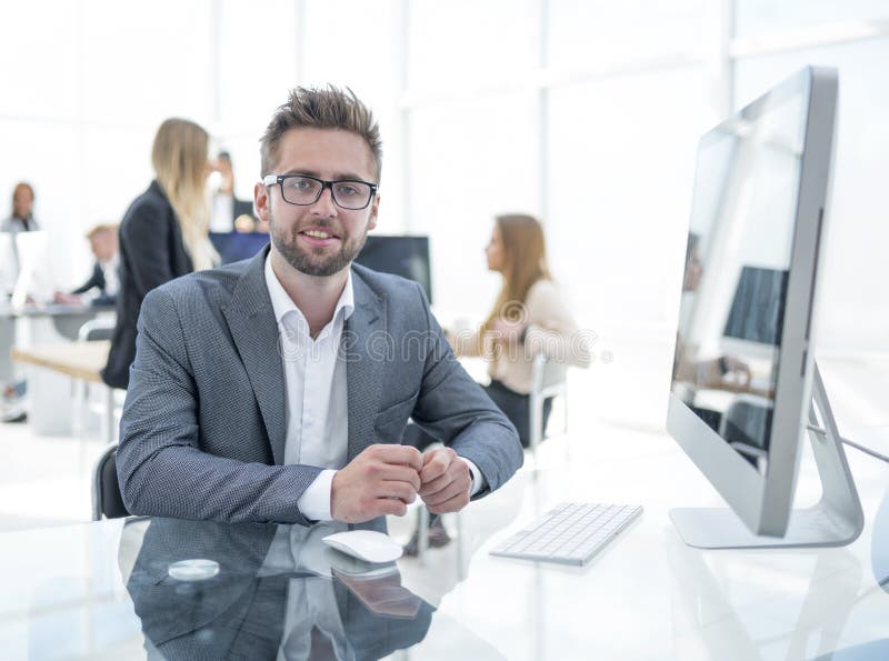 Young Businessman Working on an Office Computer Stock Image - Image of ...