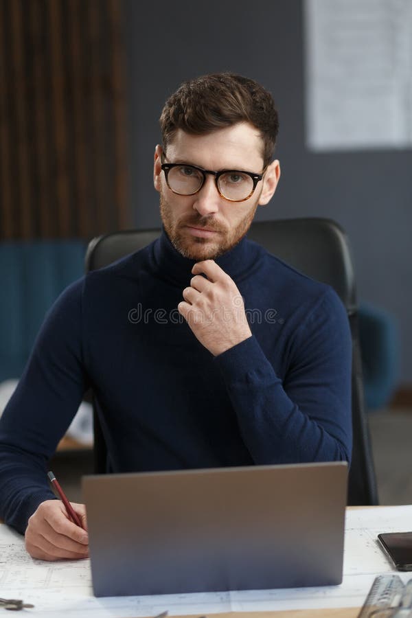 Young Businessman Working In Office With Laptop Business Portrait Of