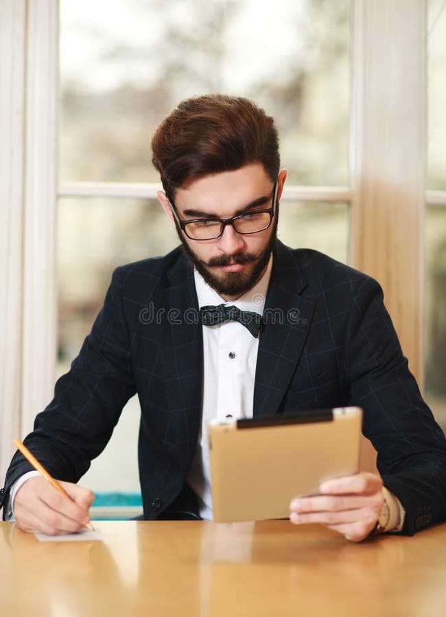 Young Businessman Working in Office with Tablet Stock Image - Image of ...