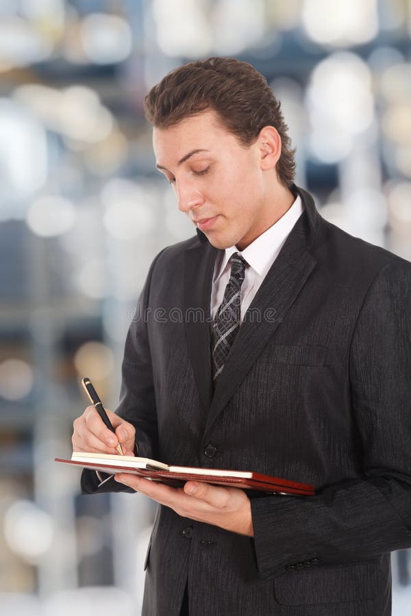 Writing businessman stock photo. Image of close, analyzing - 18085494