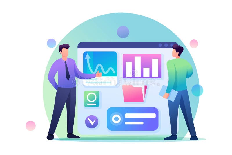 Young Businessmen Collect Data on the Internet. Concept of Data ...