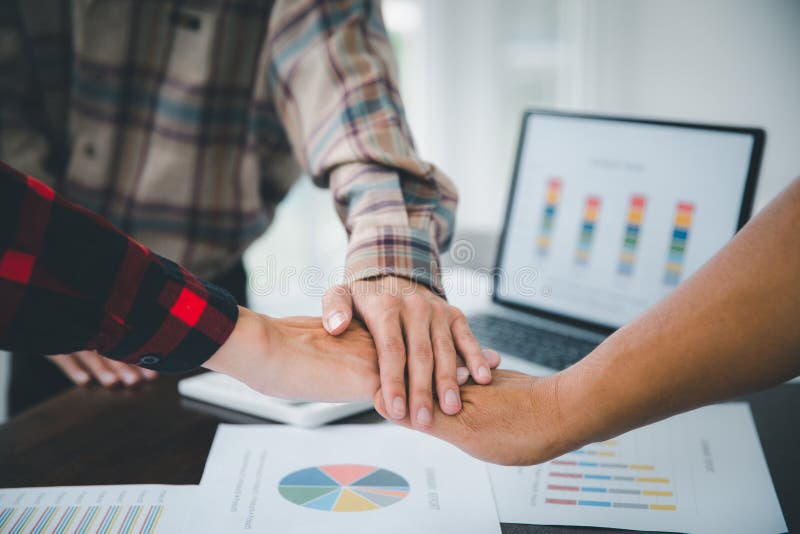 Young Businessmen Put Their Hands Together, Piles of Hands, Unity and ...