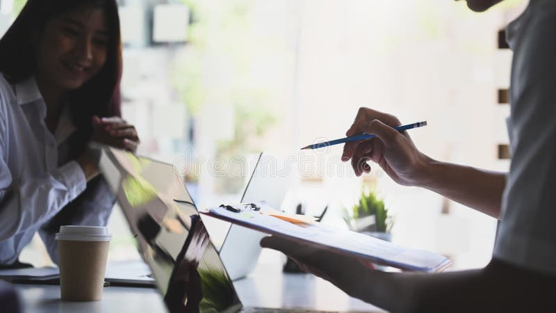 Businesspeople Talking Project Strategy at Office Room. Stock Image ...