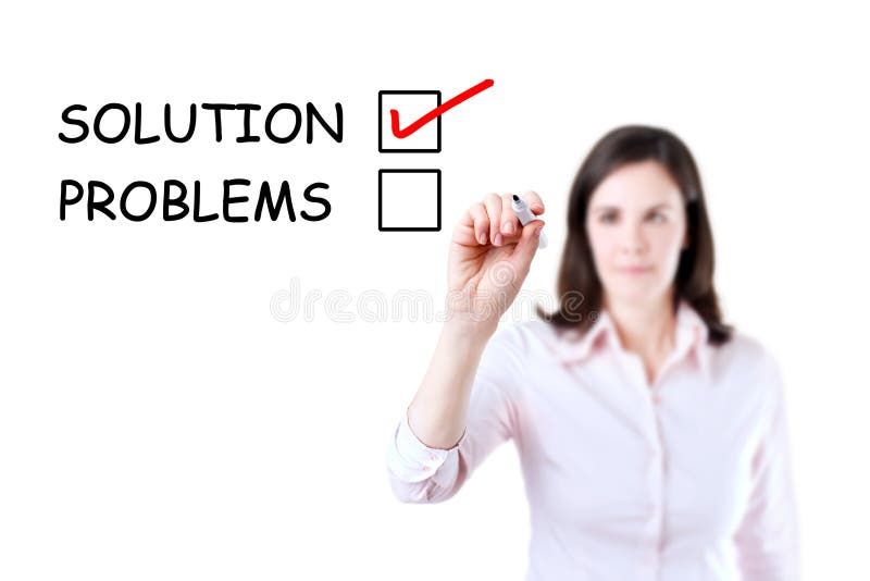 Young Businesswoman Check Mark on Solution Concept. Isolated on White ...