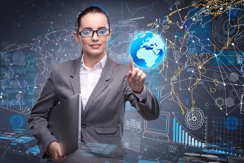 The Young Businesswoman in Data Management Concept Stock Photo - Image ...