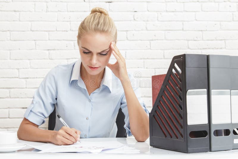 Young Businesswoman Feeling Dizzy while Working Stock Photo - Image of ...