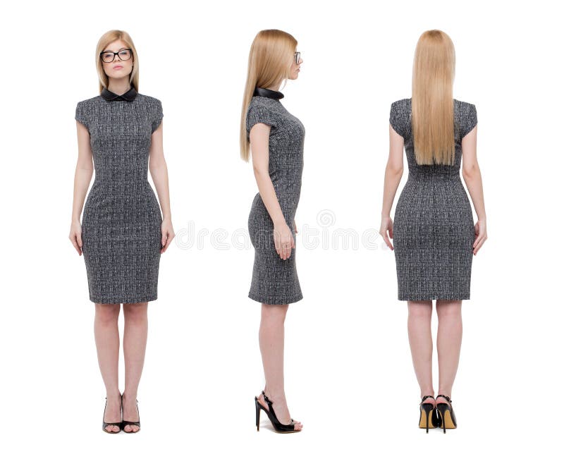 Young Businesswoman Front Side Back View Isolated on White Stock Image ...