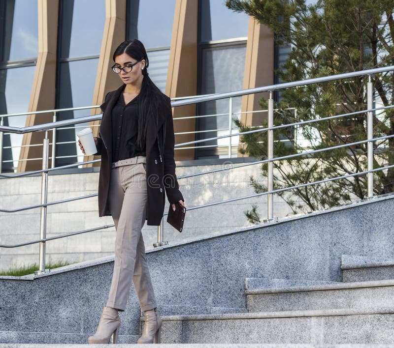 Young Businesswoman Going From The Work. Stock Image - Image of coffee ...