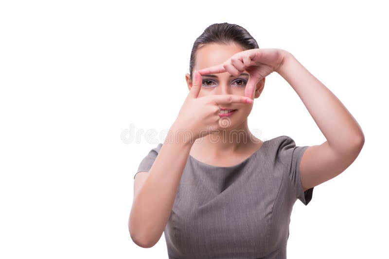 The Young Businesswoman Holding Hands in Frame Shape Stock Photo ...