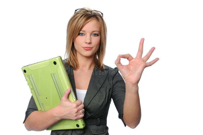 Young Businesswoman with Laptop Stock Image - Image of okay, thumb: 5269919