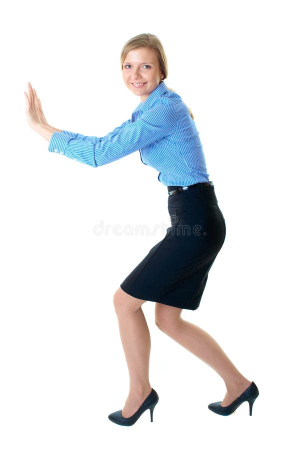 Woman Push Something stock image. Image of hold, isolated - 12759309