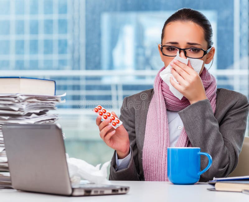 Young Businesswoman Sick in the Office Stock Image - Image of pain ...