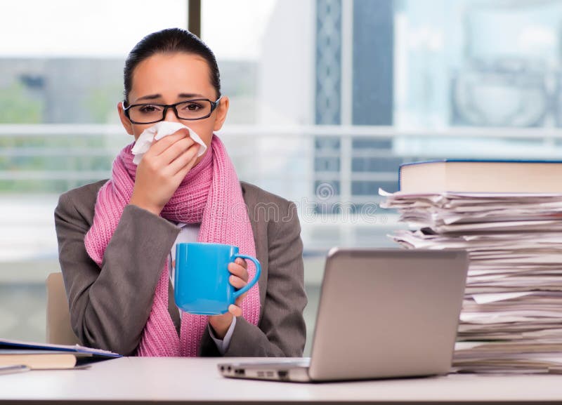 Young Businesswoman Sick in the Office Stock Image - Image of computer ...