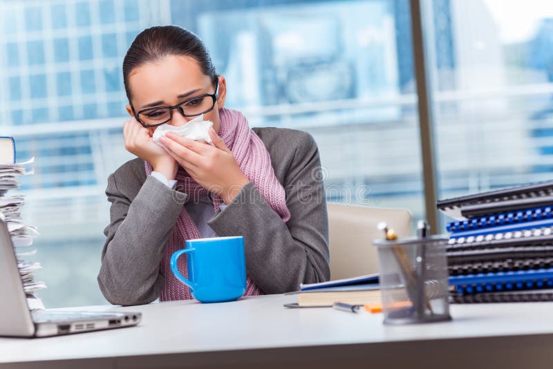 The Young Businesswoman Sick in the Office Stock Image - Image of ...
