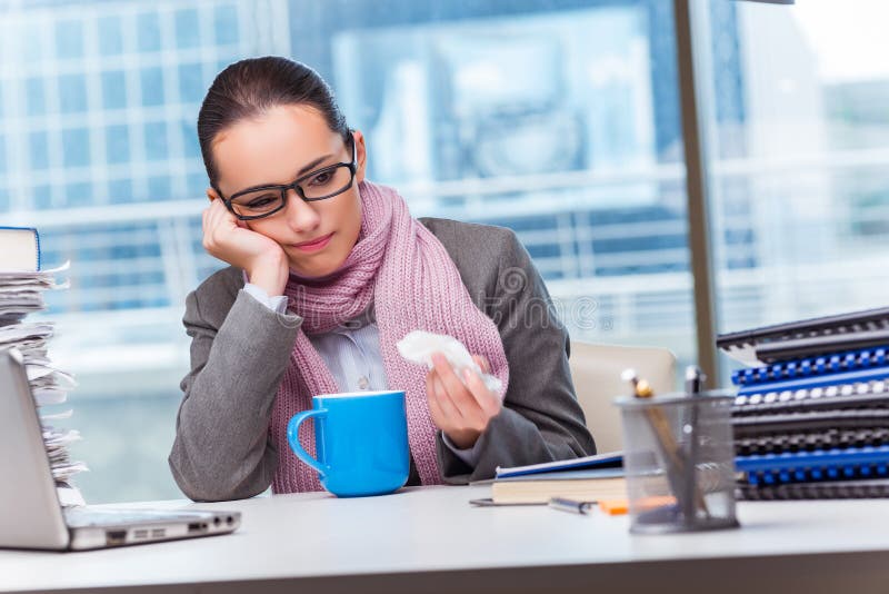 The Young Businesswoman Sick in the Office Stock Image - Image of ...