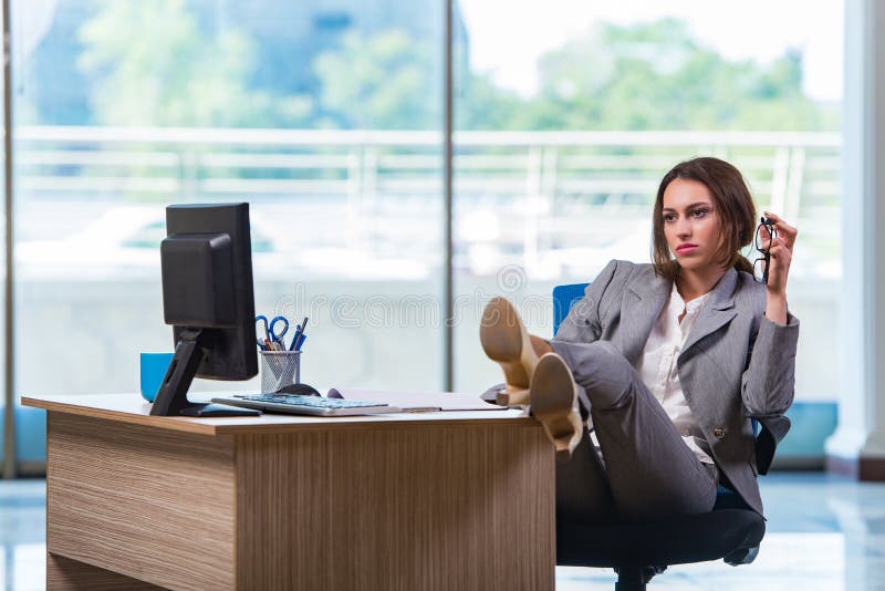 The Young Businesswoman Tired after Long Working Day Stock Photo ...