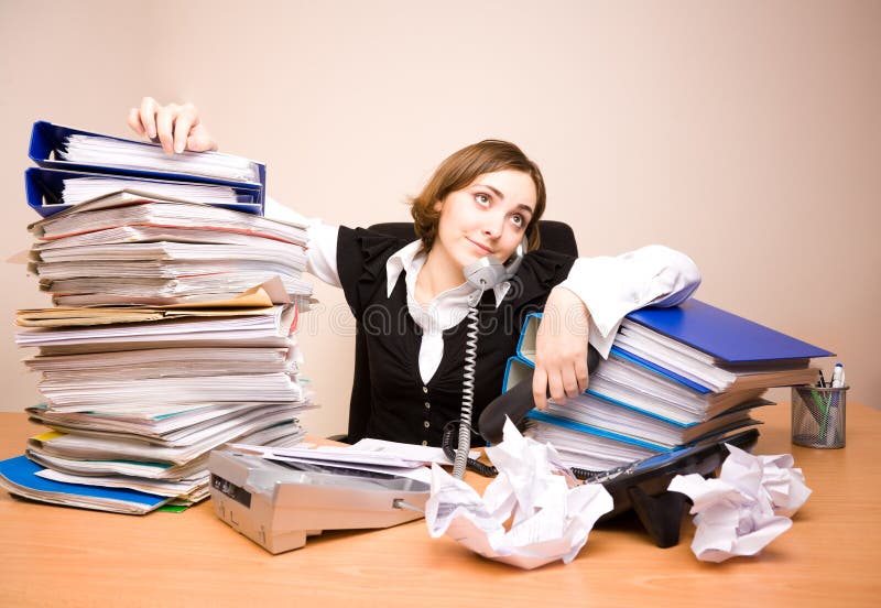 Young Businesswoman with Tons of Documents Stock Image - Image of ...