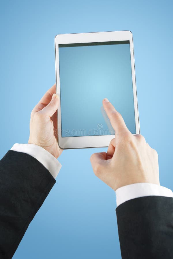 Hand Pressing on Screen Digital Tablet Stock Photo - Image of finger ...