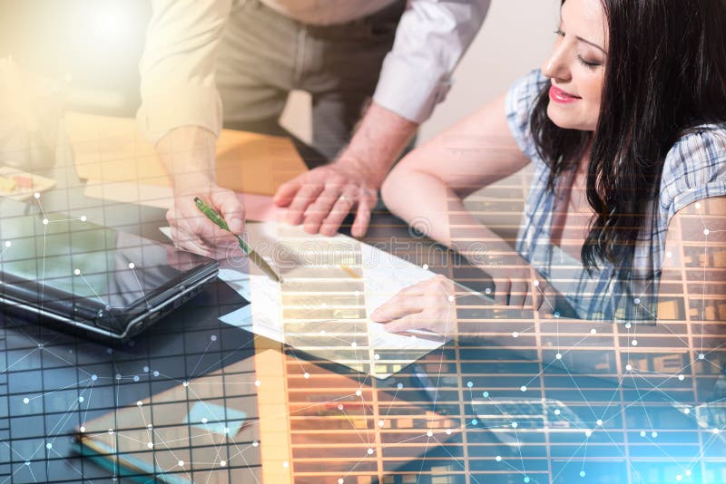 Young Businesswoman Working Documents Multiple Exposure Stock Photos ...
