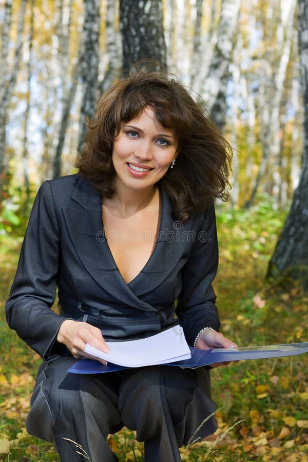 Young Businesswoman Working on Nature. Stock Image - Image of forest ...