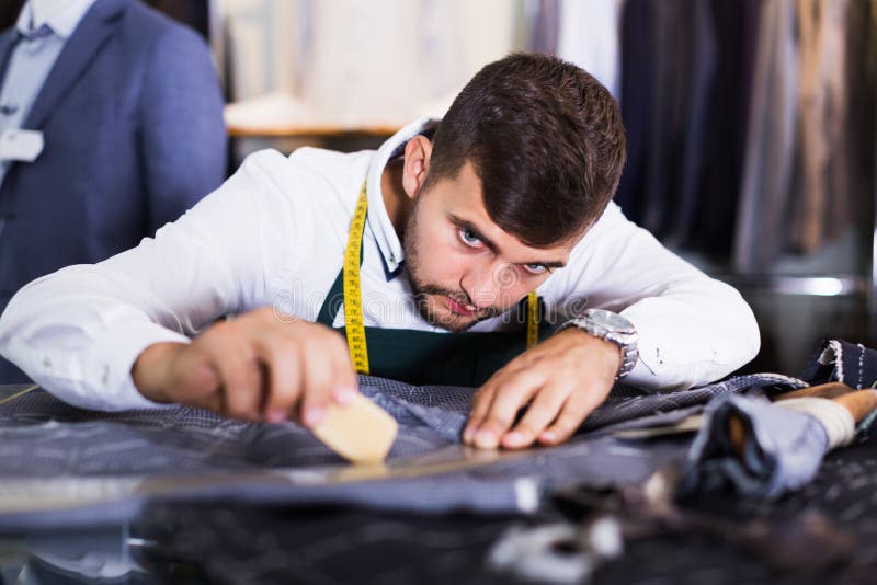 Male Tailor Working at Workshop Stock Photo - Image of occupation ...