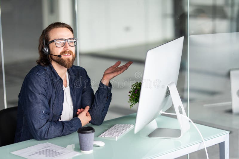 Young Man Call Center Agent Speaking with Costumer Stock Image - Image ...