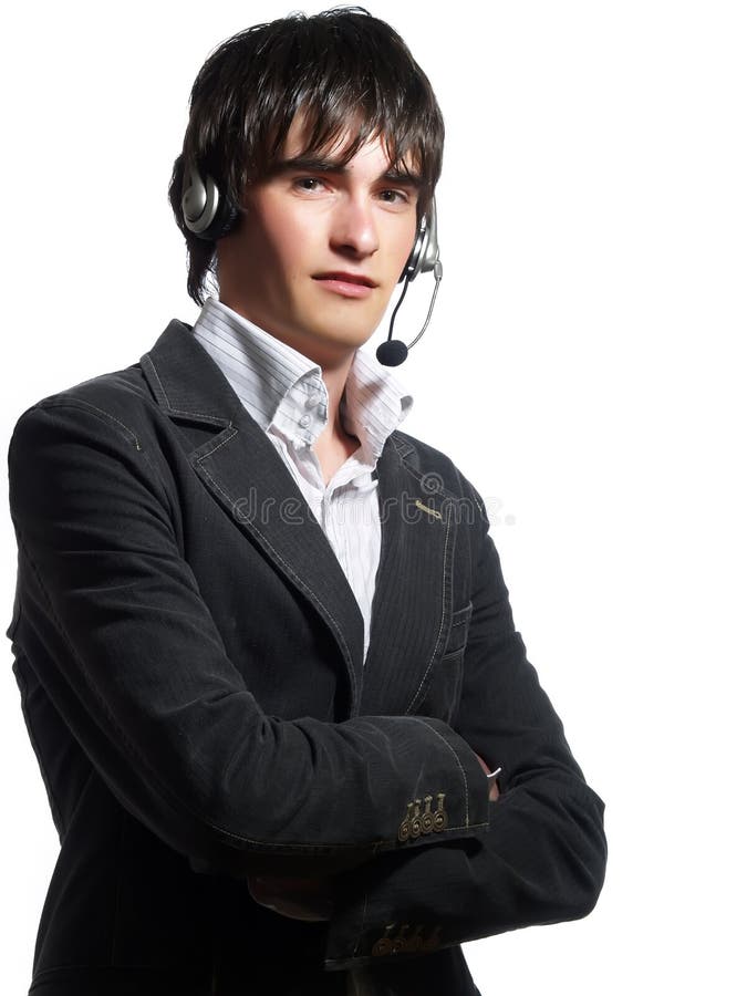 Young Call Center Operator Man Stock Photo - Image of looking, center ...