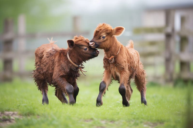 Young Calves Playing and Butting Heads Stock Photo - Image of young ...