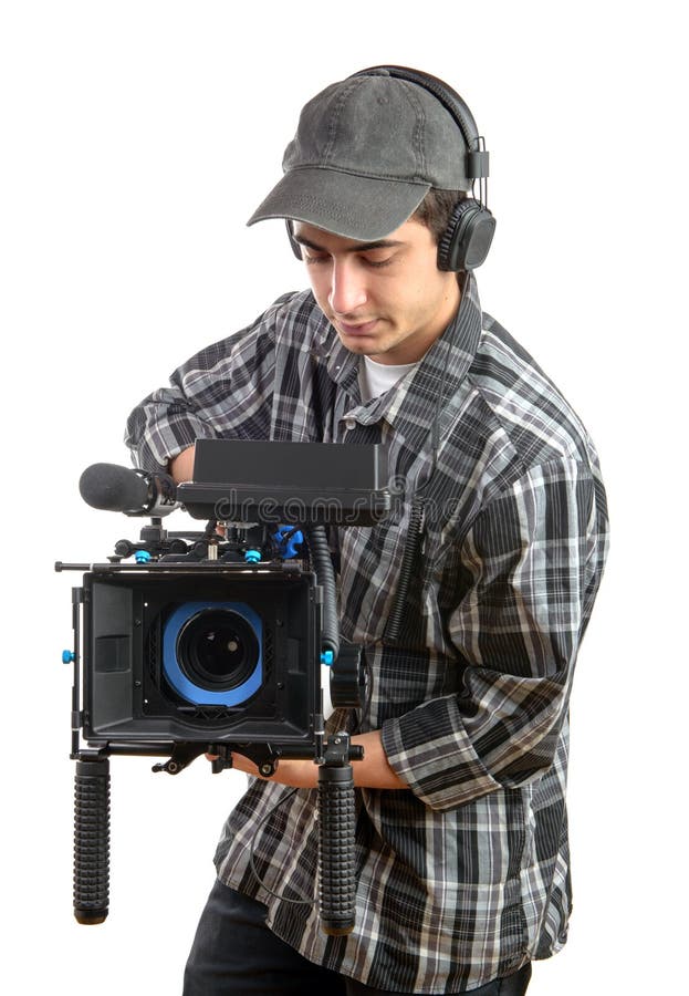 Young Cameraman With Movie Camera Stock Image - Image of production ...