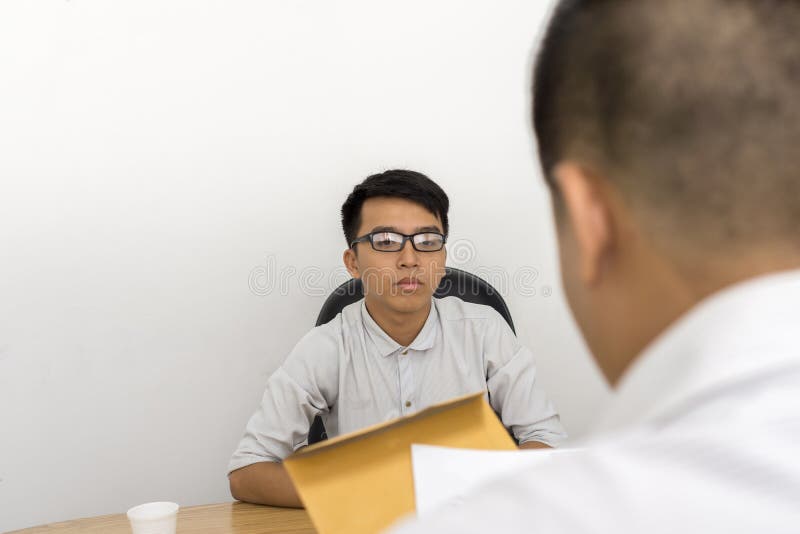Young Candidate Feel Worry in the Job Interview Stock Photo - Image of ...