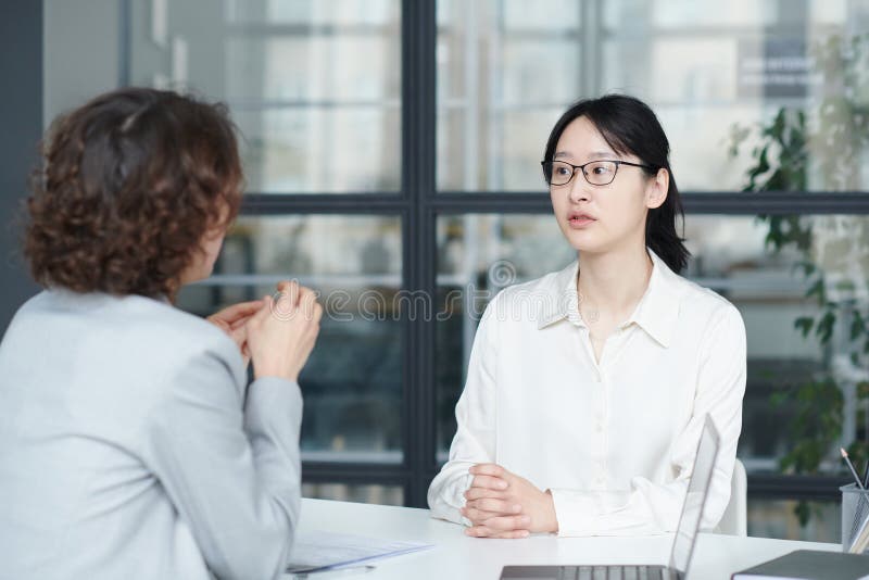 Young Candidate Talking To Interviewer Stock Image - Image of interview ...