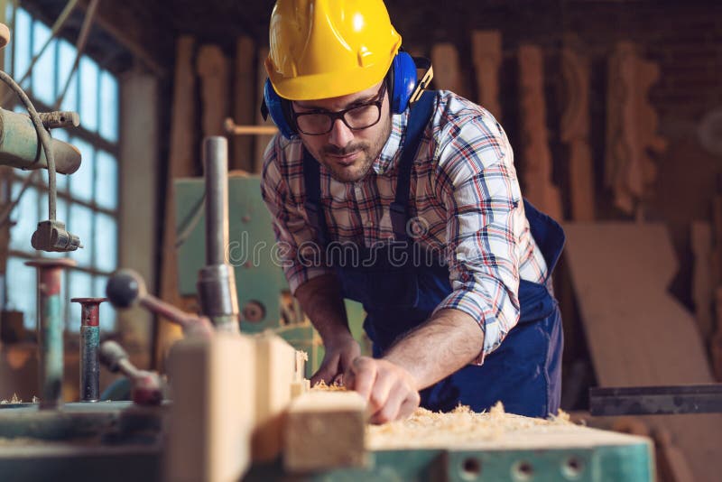 Carpenter Working in His Workshop Stock Photo - Image of interior ...